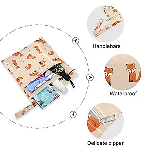 Cute Animal Fox Pattern Wet Dry Bag Set Waterproof Reusable Baby Diaper Bags Organizer with Two Zippered Pockets for Travel Beach Swimming Swimsuit Wet Clothes 2 Pack