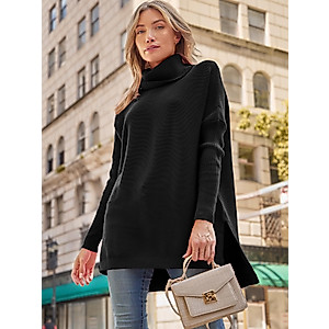 LILLUSORY Sweaters for Women Turtleneck Oversized Cashmere 2024 Pullover Long Mock Batwing Tunic Trendy Clearance Clothes Black