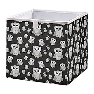 Gray Owls Black Storage Basket Storage Bin Rectangular Collapsible Storage Containers Towel Storage Organizer for Childrens Toys Playroom