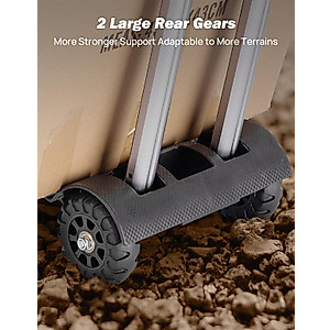 JOYTUTUS Folding Hand Truck, Lightweight Dolly Cart, Aluminum Tube Frame Adjustable Handle Luggage Cart with 2 Large Rear Wheels, 2 Lashing Straps for Moving