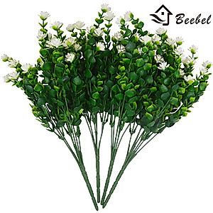 Beebel Artificial Flower Greenery Plants for Home Kitchen Dining Room Hanging Planter Garden,4 Bundles / White