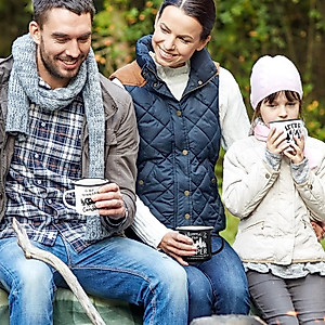 Mumufy 9 Pcs Enamel Camping Coffee Mugs 12 oz Happy Campers Campfire Tea Cups Black White Travel Drinking Mugs with Handle Vintage Tea Cups for Coffee, Tea, Milk Travel Mug Camping Lover Holiday Gifts