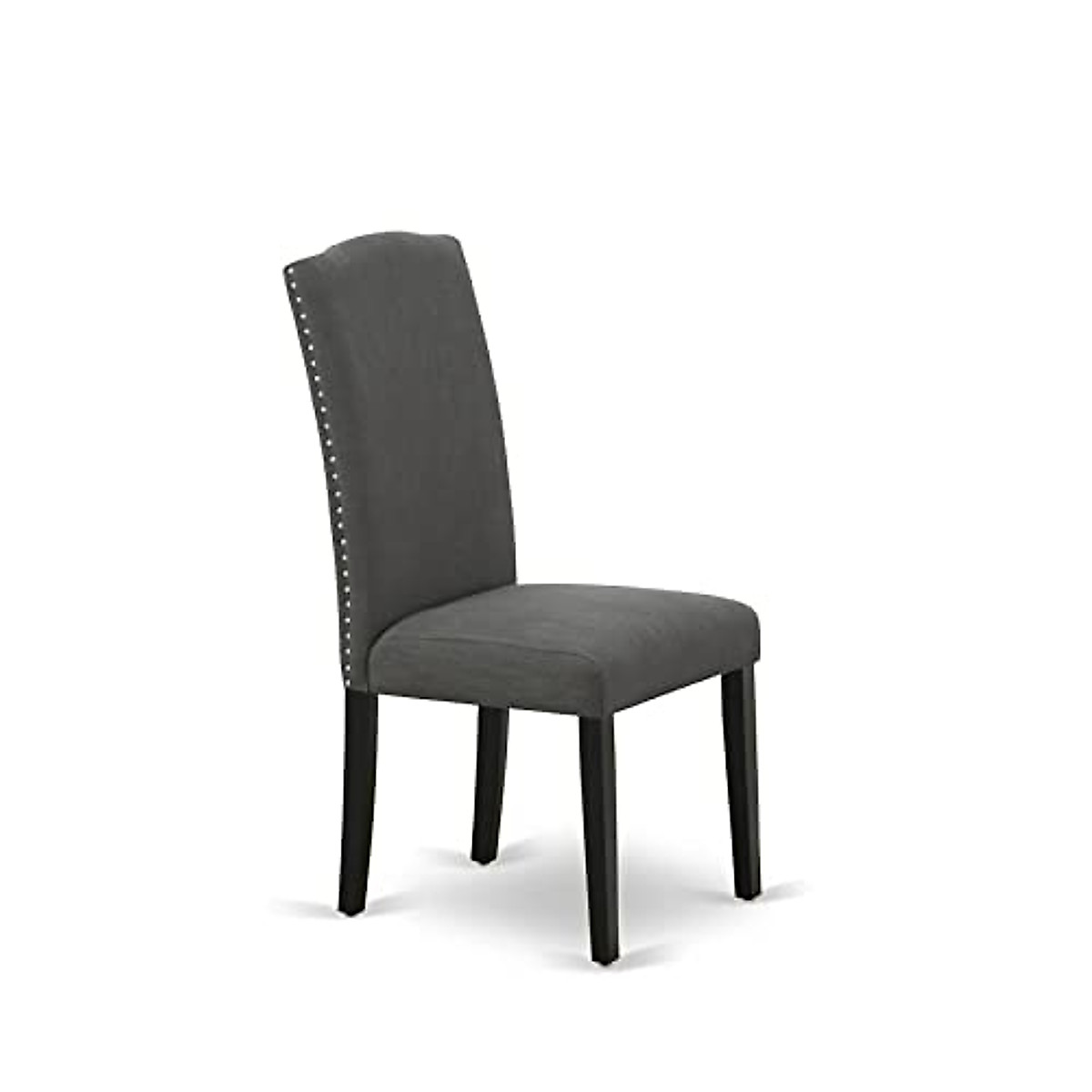 East West Furniture DLEN5-BLK-20 5Pc Round 42" Kitchen Table With Two 9-Inch Drop Leaves And Four Parson Chair With Black Leg And Linen Fabric Dark Gotham Grey, 5