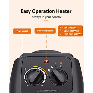 shinic Space Heater for Indoor Use, 1500W/900W Ceramic Space Heater, 1s Fast Heat, Overheat and Tipover Protection, Portable Electric Heater, Quiet Office Small Room Desk Heater, Black