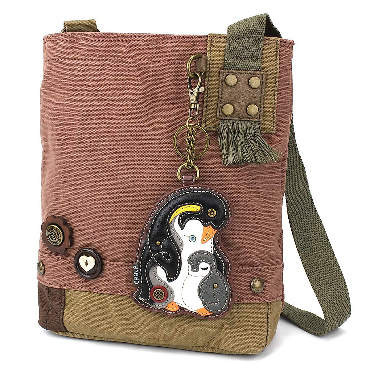 CHALA Handbags Patchwork Crossbody Canvas messenger bags with faux leather Animal Coin Purse (Mauve_Penguin)