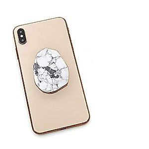 ATLLM Howlite White Marble Gemstone Crystal Phone Grip White Turquoise Collapsible Stand Holder for Cellphone and Tablet