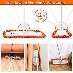 JEHONN Carpet Floor Sweeper Manual with Horsehair, Dust Mop for Floor Cleaning with 2 Washable Microfiber Pads