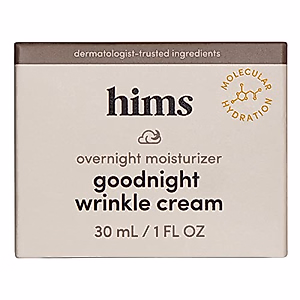 hims goodnight wrinkle cream for men - fine lines, puffiness, dark eye circles - caffeine, hyaluronic acid, night cream, almond scent - vegan, cruelty-free, no parabens - (1oz)