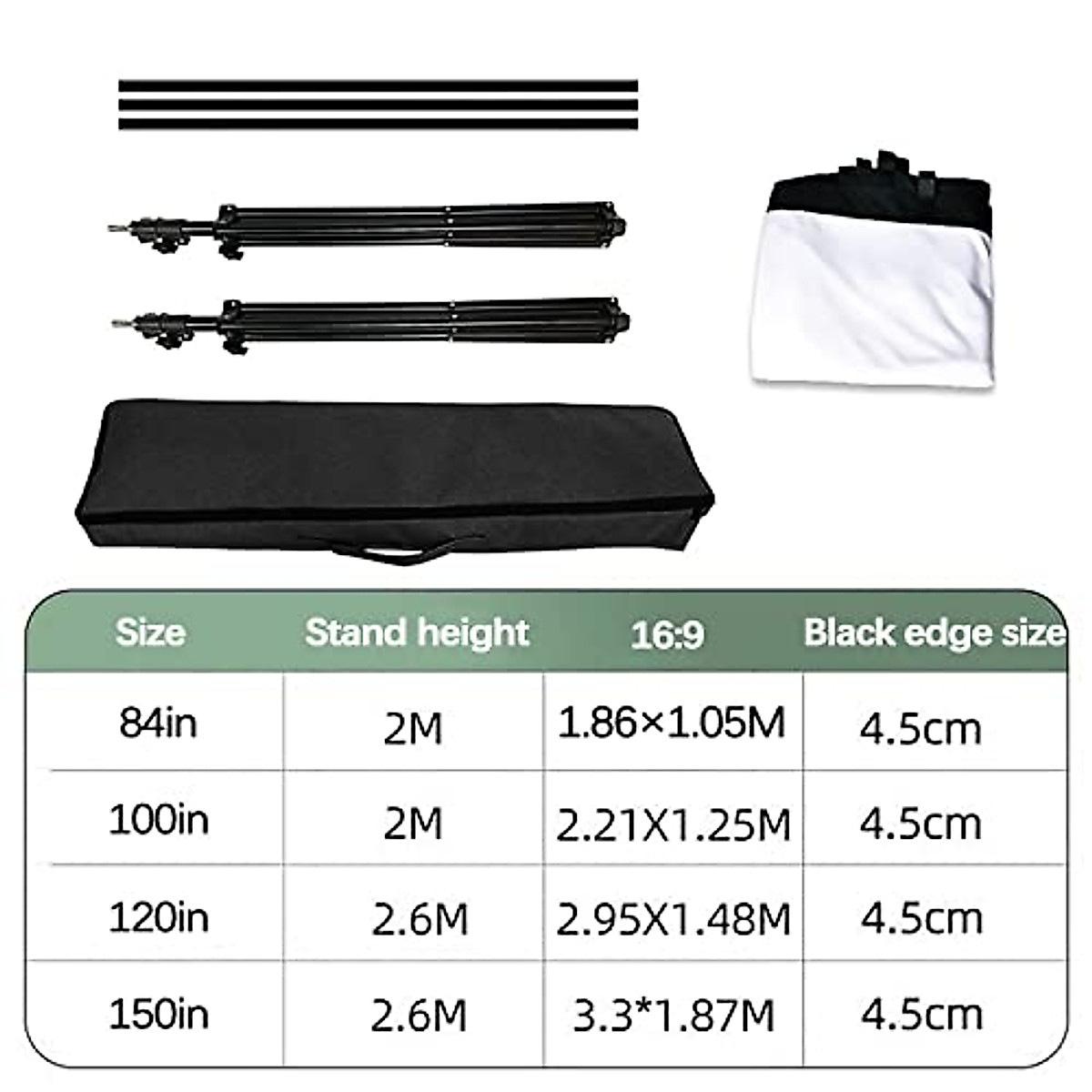 Projector Screen and Stand, Portable 16:9/4:3 HD 4K Movie Screen, with Carry Bag & Tripod Manual Wrinkle-Free Design, for Party Cinema and Camping,150in