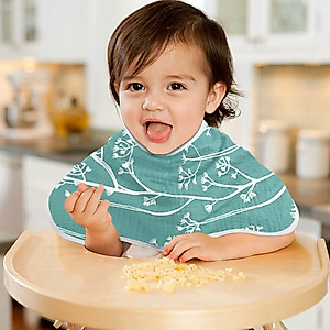 WELLDAY Muslin Baby Burp Cloths Set of 4, Soft Absorbent Turquoise Leaf Brunch Muslin Washcloths, Bibs, Face Towel for Newborn Boys Girls, 22 x 11 Inch