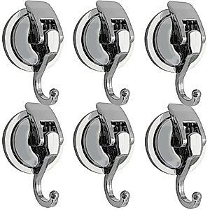 YSSILADI Suction Cup Hooks Heavy Duty Vacuum Suction Shower Hooks Glass Suction Cup Hooks Bathroom Robe Hooks Reusable, No Hole Punched, for Garland Decoration (Silver, 6 Pack)