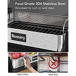 BOOSINY Dish Drying Rack with Drainboard Set, 304 Stainless Steel Dish Rack, 2 Tier Extra Large Dish Drainer with Cup Holder and Utensil Holder for Kitchen Counter of Big Family