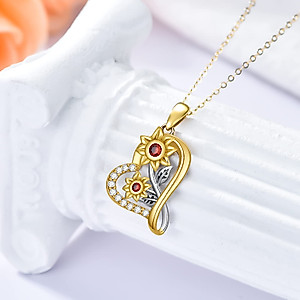 Solid 14K Gold Heart Sunflower Necklace for Women,White/Yellow Gold Moissanite Sunflower Necklaces | You are My Sunshine,Mothers Day Birthday Love Jewelry Gifts for Wife Mom 16"-18"