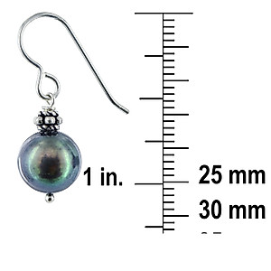 Black Pearl Silver Drop Earrings, Freshwater Cultured Pearls with Bali Style Silver Beads, Gifts for Birthday and Mother's Day