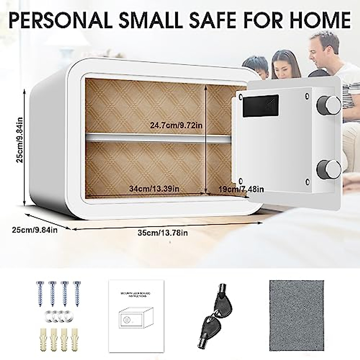 1.0 Cu ft Safe Box, Home Safe, Digital Home Security Safe Box with KEYS & NUMERIC KEYPAD, Personal Safe for Home Documents, Money Jewelry, Valuables (White)
