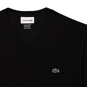 Lacoste Men's Short Sleeve V-Neck Pima Cotton Jersey T-Shirt, Black, Medium