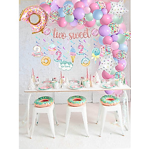 NALONER Two Sweet Birthday Party Decorations, Donut Decoration, Baby Second 2nd Decorations for Girl, Banner & Cake Topper, Balloons Garland