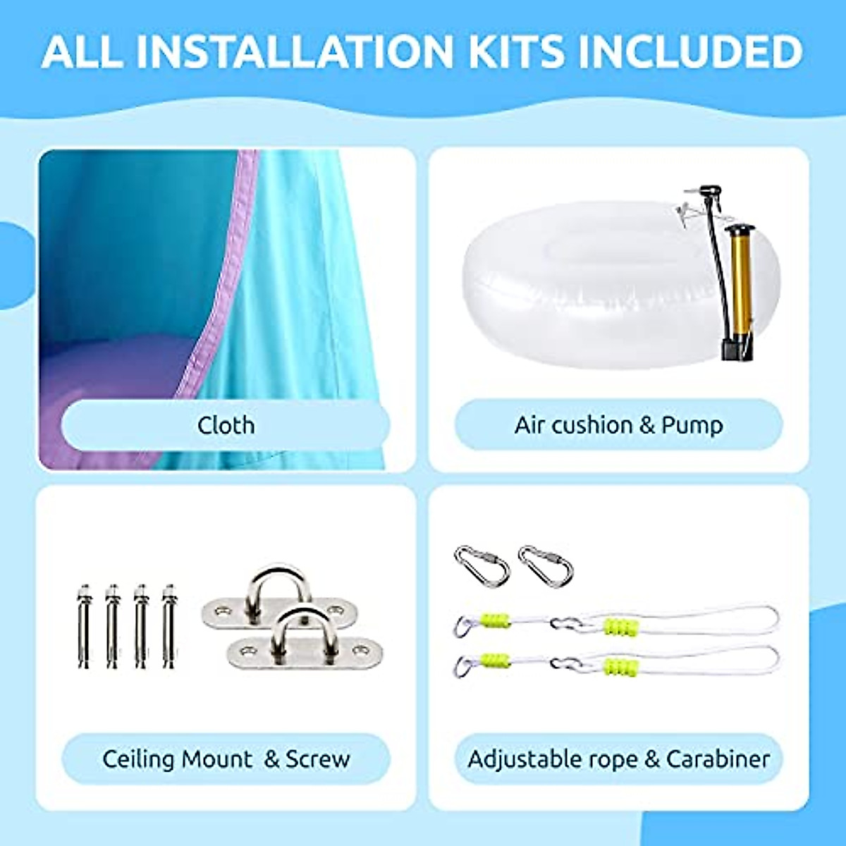 HAPPY PIE PLAY&ADVENTURE HappyPie Frog Folding Hanging Pod Swing Seat Indoor and Outdoor Hammock for Children to Adult (Blue)