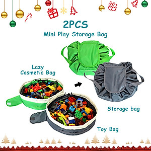 Toy Storage Bag for Kids - 2 PCS Mini Toy Play Mat by Drawstring Portable Toy Storage Bag (Green and Grey)