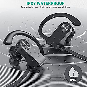 WELTENT Bluetooth Headphones, IPX7 Waterproof Wireless Sport Earbuds in-Ear, HiFi Bass Stereo Running Headphones with Noise Canceling Mic for Workout Fitness Gym, Up to 10 Hours Playtime, BlackGray