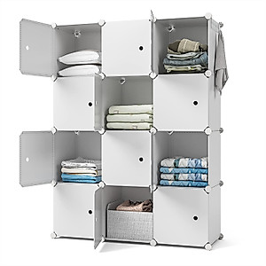 GIMTRR Closet Organizer, 12-Cube Storage with Doors, Closet Organizers and Storage, Cabinet Storage for Bedroom, Wardrobe, White