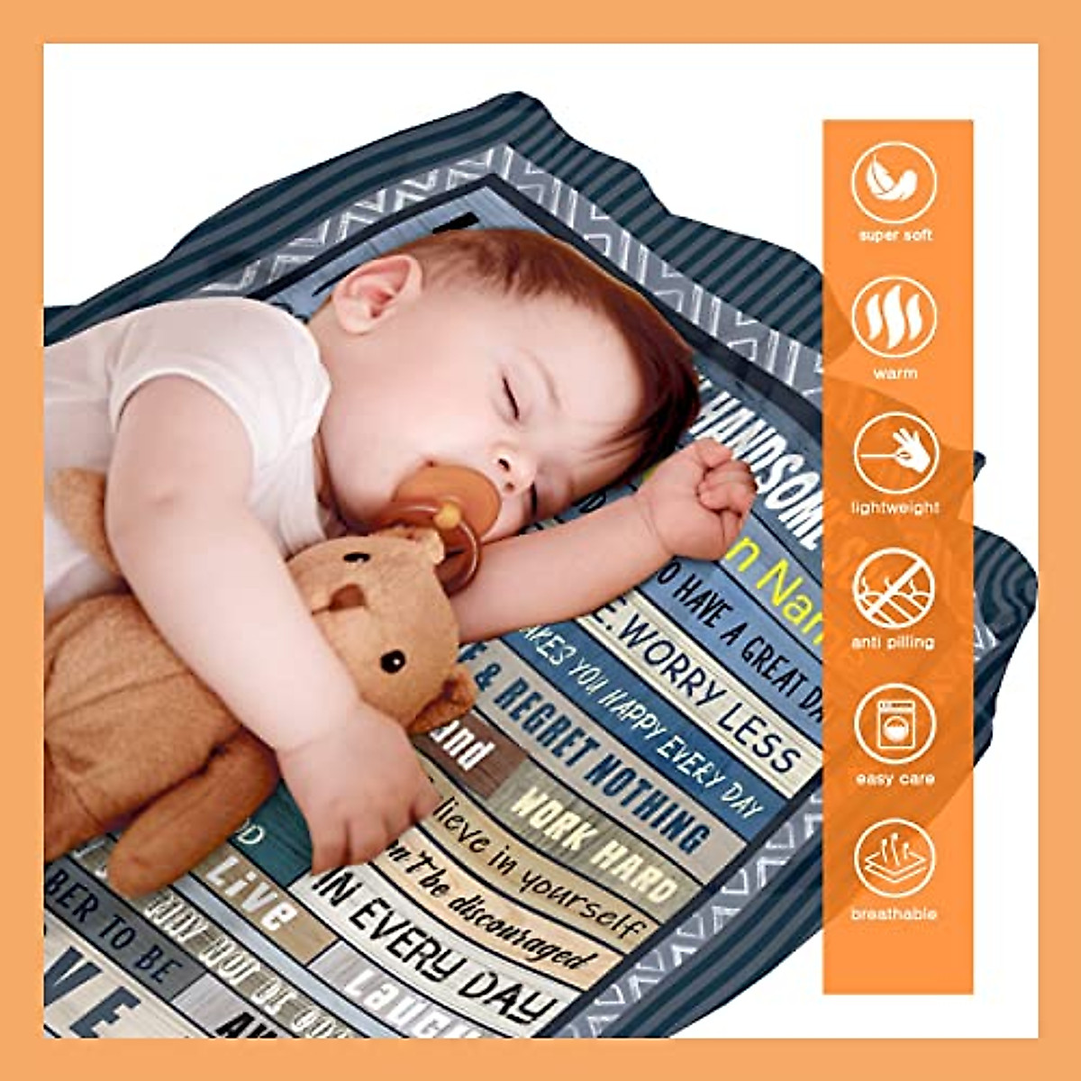 Personalized to My Son Blanket from Mom Dad 60x80 Inches Lightweight Flannel Throws Custom Name Gift for Boy Men Super Soft Comfy Blankets Birthday Christmas Decor Couch Sofa