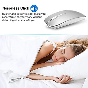 Bluetooth Wireless Mouse, Dual Mode Slim Rechargeable Wireless Mouse Silent Cordless Mouse with Bluetooth 4.0 and 2.4G Wireless, Compatible with Laptop, PC, Windows Mac Android OS Tablet (Silver)