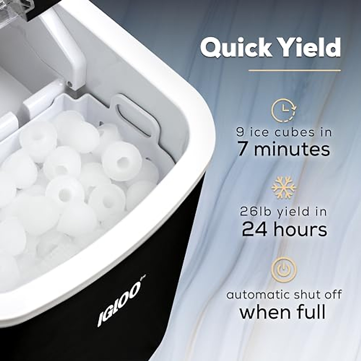 Igloo Premium Self-Cleaning Countertop Ice Maker Machine, Handled Portable Ice Maker, Produces 26 lbs. in 24 hrs. with Ice Cubes Ready in 6-8 minutes, Comes with Ice Scoop and Basket