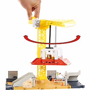 Matchbox Action Drivers Construction Playset, Moving Crane, Car-Activated Features, Includes 1 Matchbox Toy Bulldozer, for Kids 3 Years Old & Older