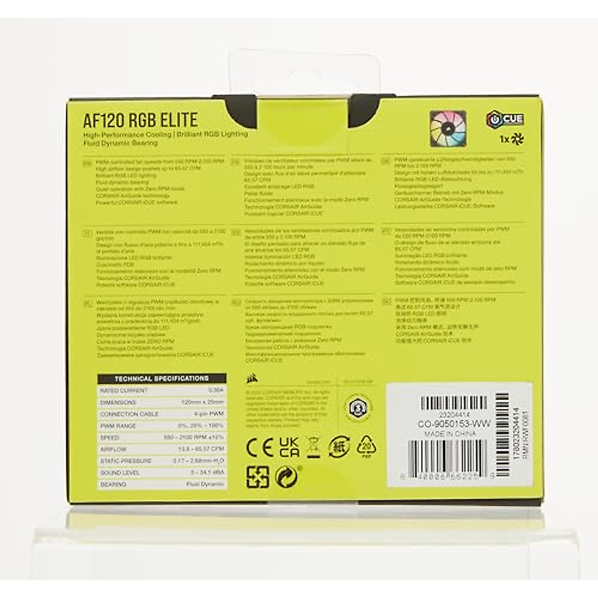 Corsair iCUE AF120 RGB Elite 120mm PWM Fan - Eight RGB LEDs - AirGuide Technology - Fluid Dynamic Bearing - Zero RPM Fan Mode - CORSAIR iCUE Software Compatible - Black For Desktop