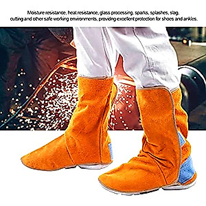 1 Pair of Leather Welding Insoles, Fire Resistant Welding Boots and Shoe Covers, Heat and Wear Welders Work Protection Foot Covers, Welding Safety Shoe Protectors, Welding Leggings