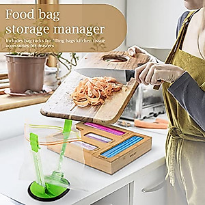 RECAT Bamboo Ziplock Bag Storage Organizer, Plastic Ziploc Bag Organizer for Kitchen Drawer, Baggie Organizer Compatible with Gallon, Quart, Sandwich, Snack and Freezer bag (5 Pack)