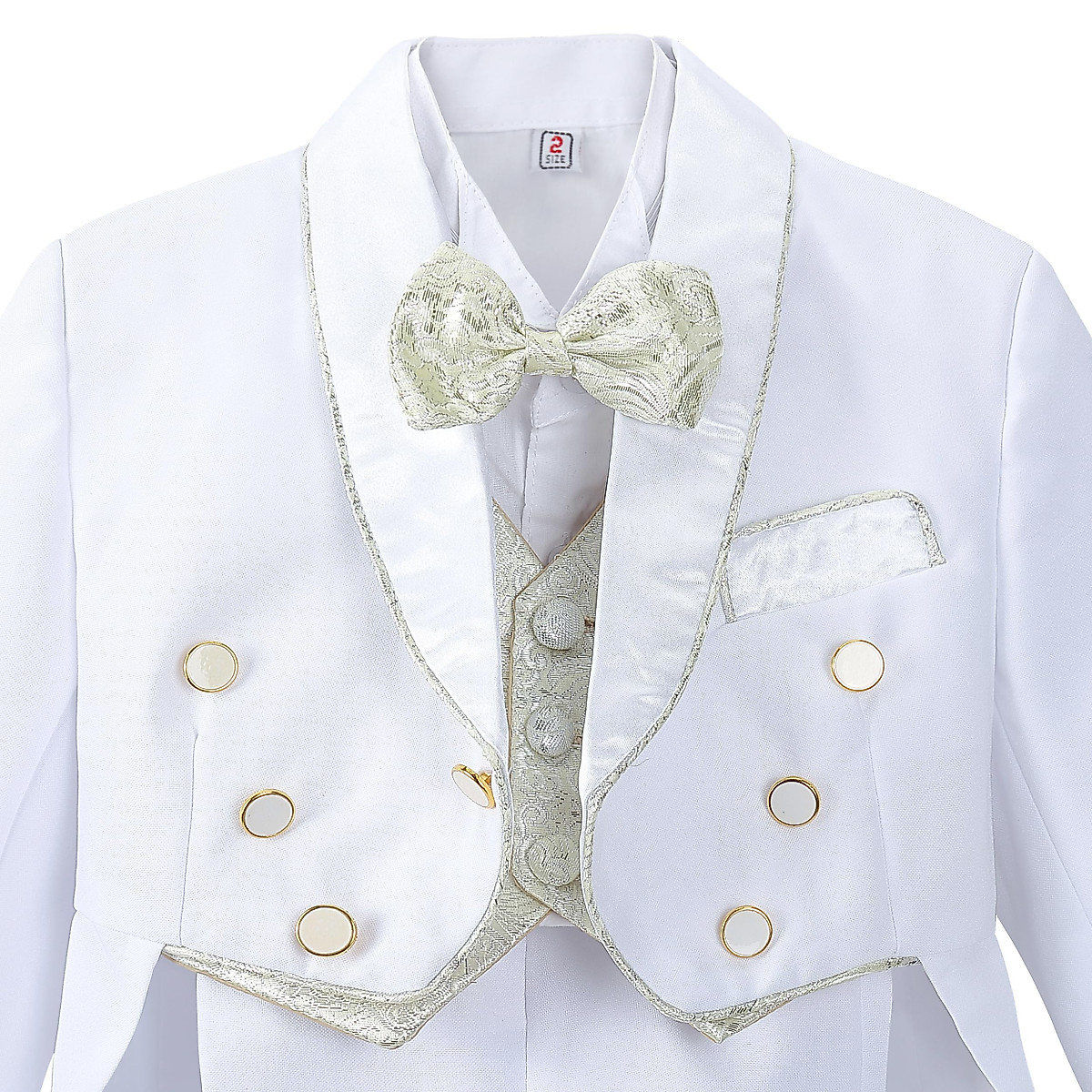 Dressy Daisy Baby Boys Classic Tuxedo White Suit 5 Pcs Set Formal Dress Wear Wedding Outfit with Jacquard Vest Size 18-24 Months