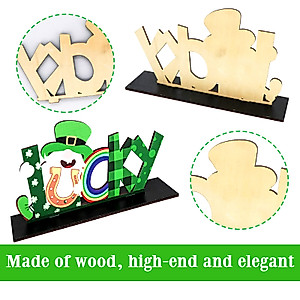 Bunny Chorus St Patricks Day Decorations 3Pcs, Lucky Wooden Table Sign, Irish Themed Gnome Tabletop Centerpiece Shamrock Gold Coins Gift for Home, Party Supplies Décor