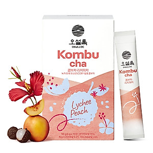 Osulloc Kombucha Tea LycheePeach (Lychee & Peach Blending), Sparkling Powdered Mix Beverage, No added sugar, 10 Sticks, 1.76oz