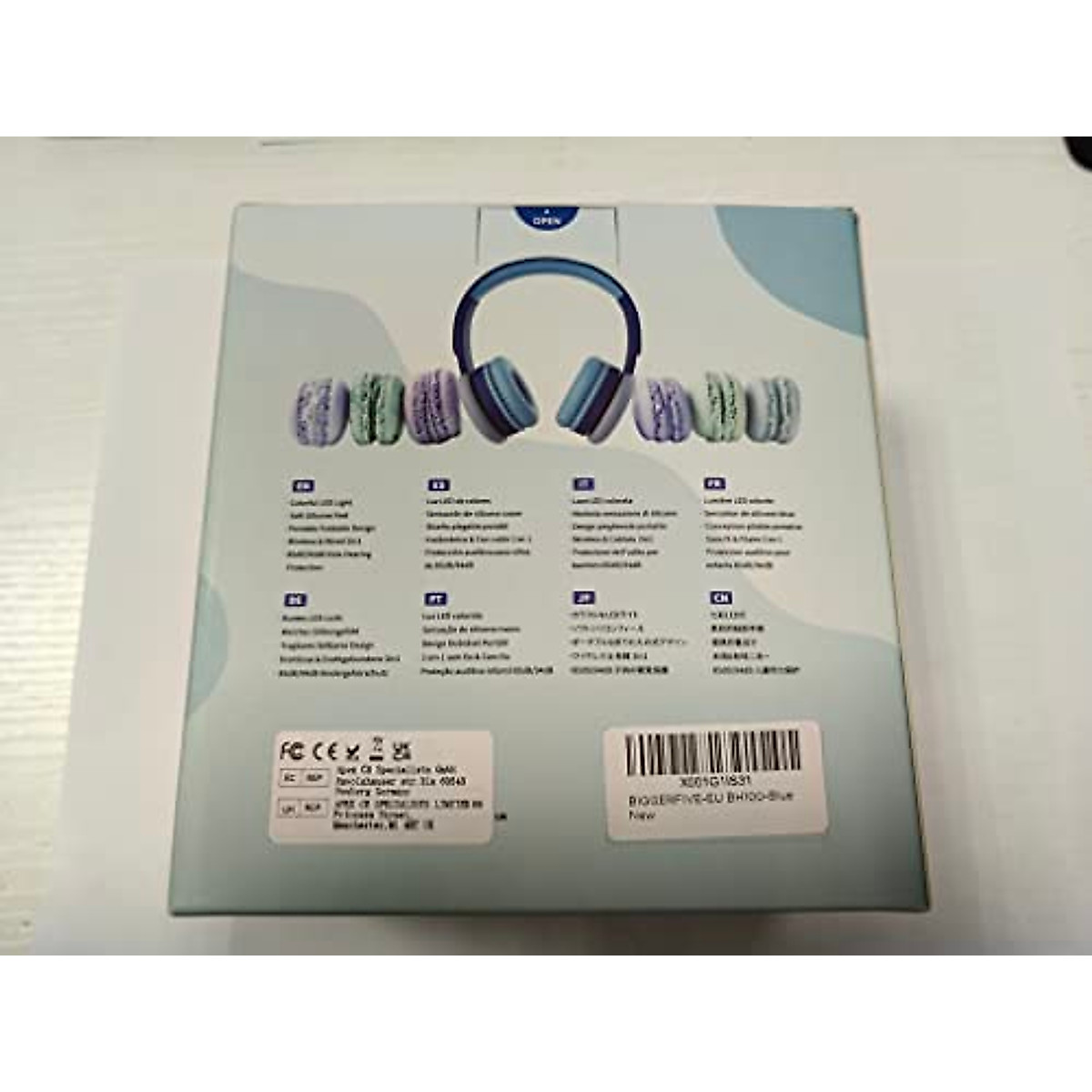 BIGGERFIVE Kids Wireless Bluetooth Headphones with 7 Colorful LED Lights, 50H Playtime, Microphone, 85dB/94dB Volume Limited, Foldable On Ear Headphones for School/Girls/Boys/iPad/Fire Tablet, Blue