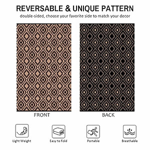 Outdoor Rugs for Patio Clearance - 5'x8' Waterproof Reversible Indoor Outdoor Rug Carpet, Portable Plastic Straw Rug for RV Camping, Picnic, Beach, Porch, Deck(Rug001#,Black&Brown)
