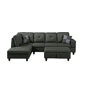 BIADNBZ Sectional Couch for Living Room with Left Chaise Lounge Storage Ottoman L-Shaped Sofas, Carbon Gray