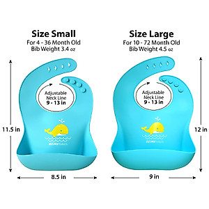 YMCF Products 2-Pack Waterproof Silicone Baby Bib Lightweight Comfortable Easy-Wipe Clean (Green/Blue, Small)