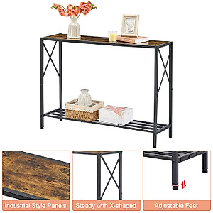 Tajsoon Console Table, 2-Tier Industrial entryway Table, 41.8”L Narrow Sofa Table with Shelves, Entrance Table for Entryway, Hallway, Living Room, Foyer, Corridor, Office, Rustic Brown