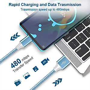 USB C Cable,3/3/6/6/10FT 5pack Charging Cable USB C 3.1A Fast Charging Cable Nylon Long USB Type C Cable for Samsung Galaxy S22 Ultra S21 S20 S10 S9 S8 Plus,Redmi,Sony Google Pixel