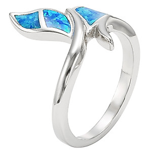 Sterling Silver Created Blue Opal Whale Tail Ring (Size 9)