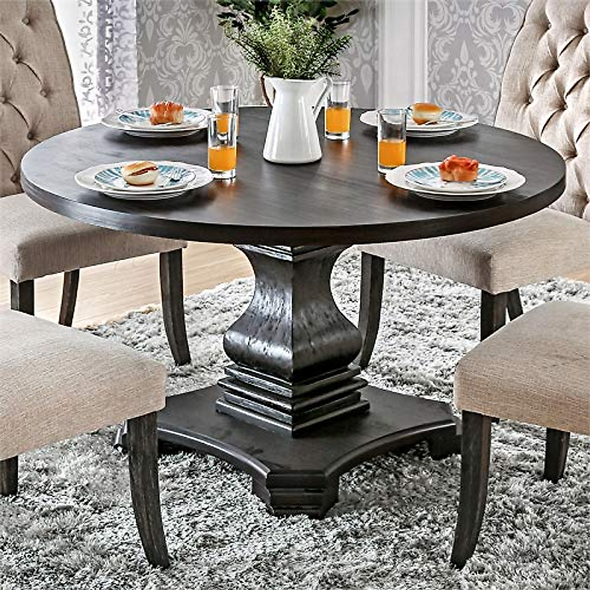 BOWERY HILL 48-inch Wood Round Dining Table in Antique Black