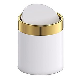 Mini Trash Can with Lid, Brushed Stainless Steel Small Tiny Mini Trash Bin Can, Mini Countertop Trash Cans for Desk Car Office Kitchen, Swing Top Trash Bin 1.5 L/0.40 Gal (White)
