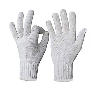 Evridwear Cotton Polyester String Knit Shell Safety Protection Work Gloves for Painter Mechanic Industrial Warehouse Gardening Construction Men & Women 12 Pairs, no Dots, Large Size