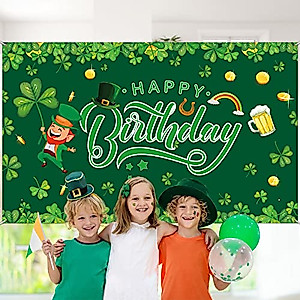 Happy Birthday St. Patrick's Day Backdrop Banner Saint Patricks Birthday Party Decorations Green Shamrock Sign Irish Luck Day Photo Booth Banner Birthday Backdrops Decor Supplies