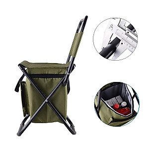 UNISTRENGH Outdoor Folding Fishing Chair Portable Camping Stool Foldable Chair with Double Layer Oxford Fabric Cooler Bag for Fishing Beach (Military Green)