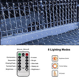 Apatner Outdoor Net Mesh Lights Bushes Lights Plug in Outside Tree Light 9.8ft x 6.6ft 200 LED Connectable for Curtain Garden Yard Balcony, 8 Mode with Remote(White)