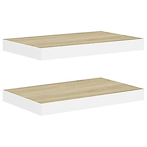 GOLINPEILO Floating Wall Shelves, Set of 2 Decor Wall Mounted Shelves, Hanging Shelf with Invisible Brackets for Bathroom/Living Room/Bedroom/Kitchen Decor, Oak and White 15.7"x9.1"x1.5" MDF