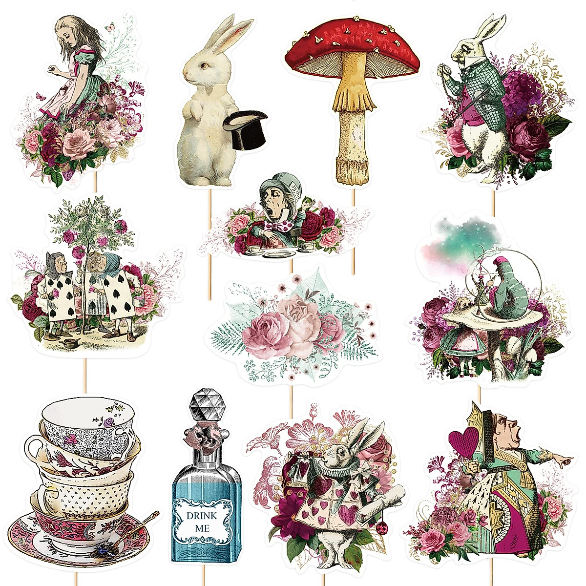 Alice Tea Party Photo Booth Props Party Photobooth Props and Signs Decorations Supplies for Mad Hatter Party Birthday Afternoon Tea Baby Shower Garden